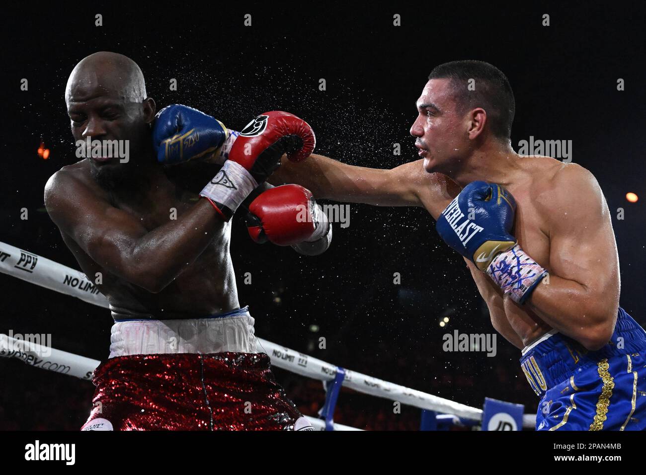 Australian boxer Tim Tszyu in action aginst United States boxer Tony ...