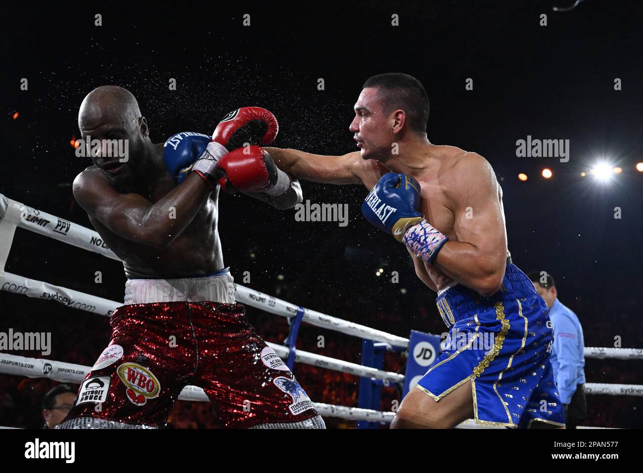 Australian boxer Tim Tszyu in action aginst United States boxer Tony ...