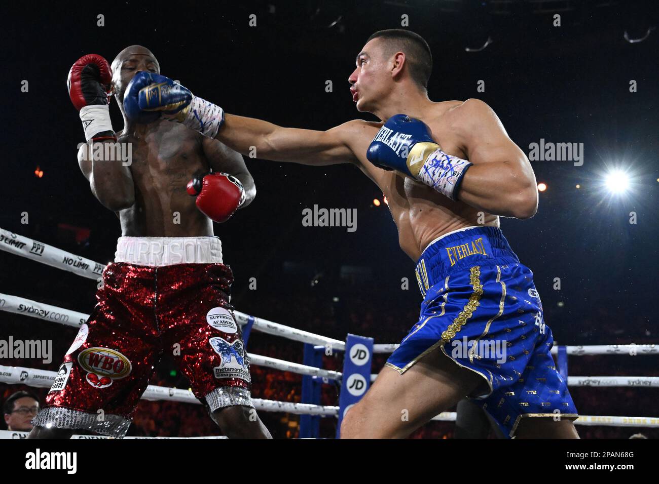 Australian boxer Tim Tszyu in action aginst United States boxer Tony ...