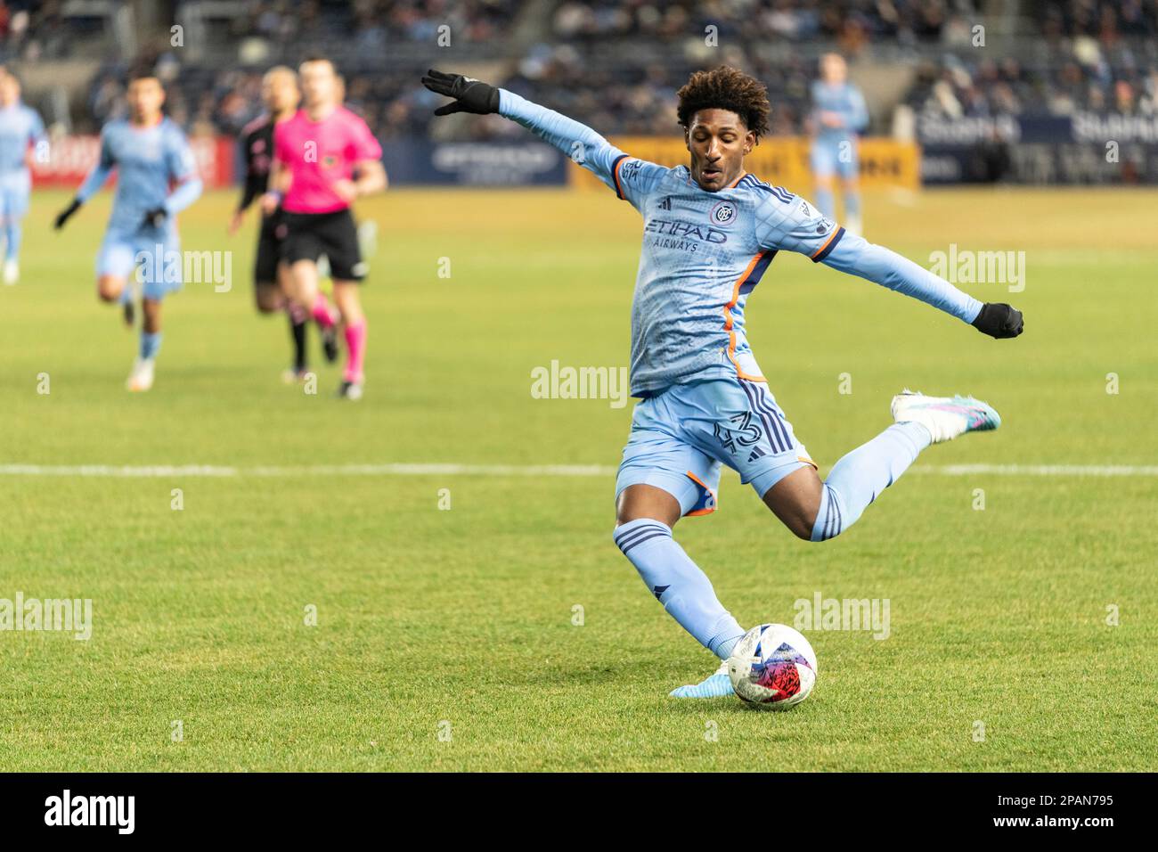Talles Magno (43) of NYCFC controls ball during regular season match ...