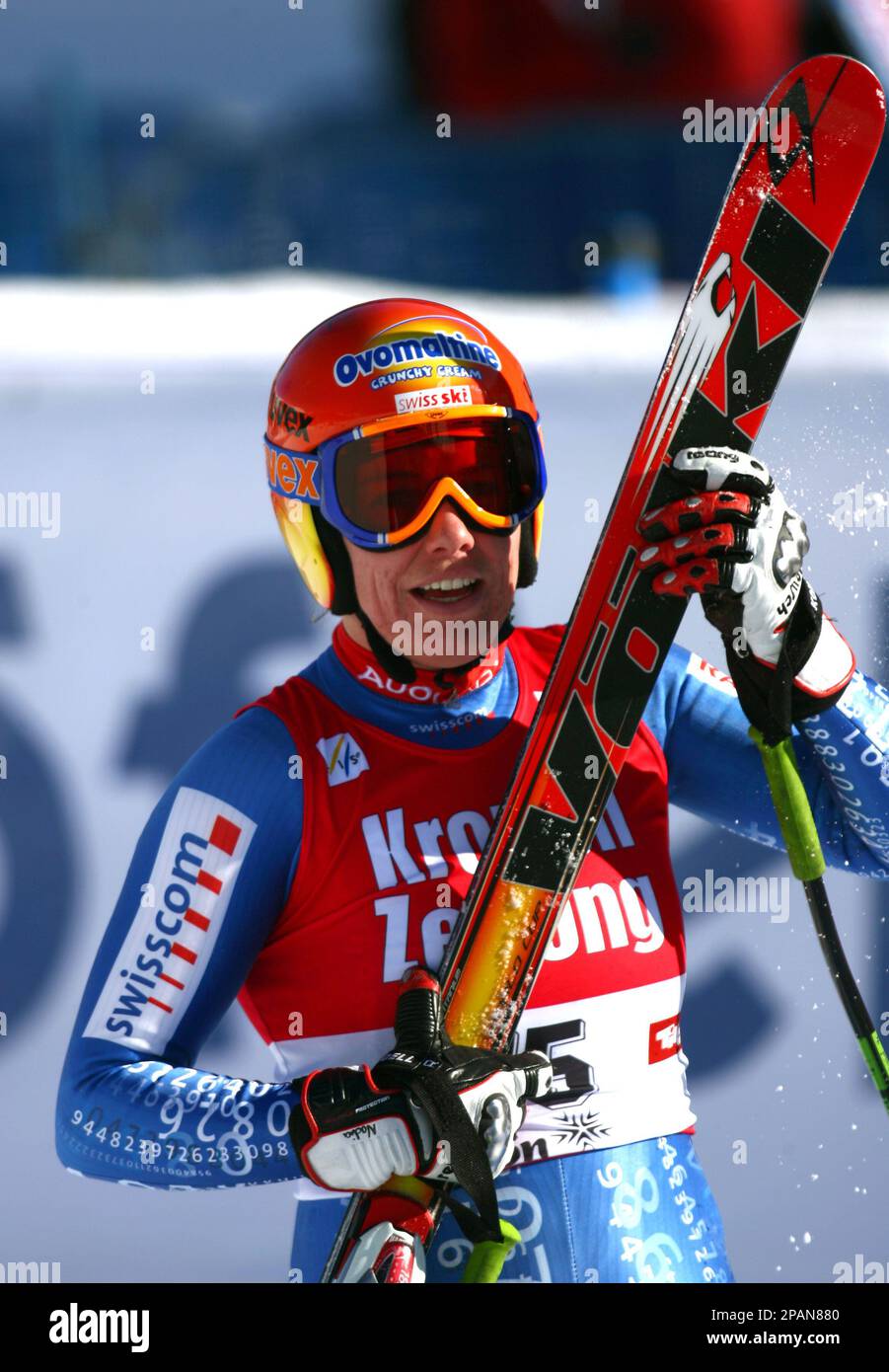 Nadia Styger, of Switzerland, reacts after setting the fastest time ...