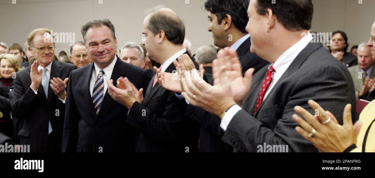 Virginia Gov. Timothy M. Kaine receives applause from his cabinet as he ...