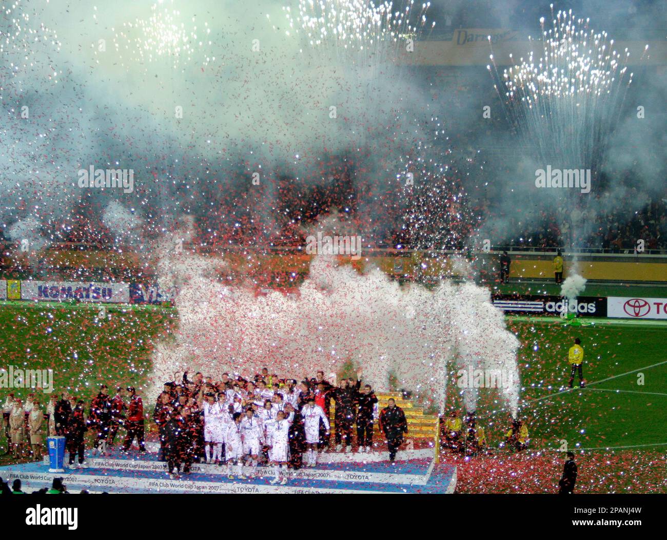 Fireworks and confetti burst at Yokohama stadium as AC Milan players ...