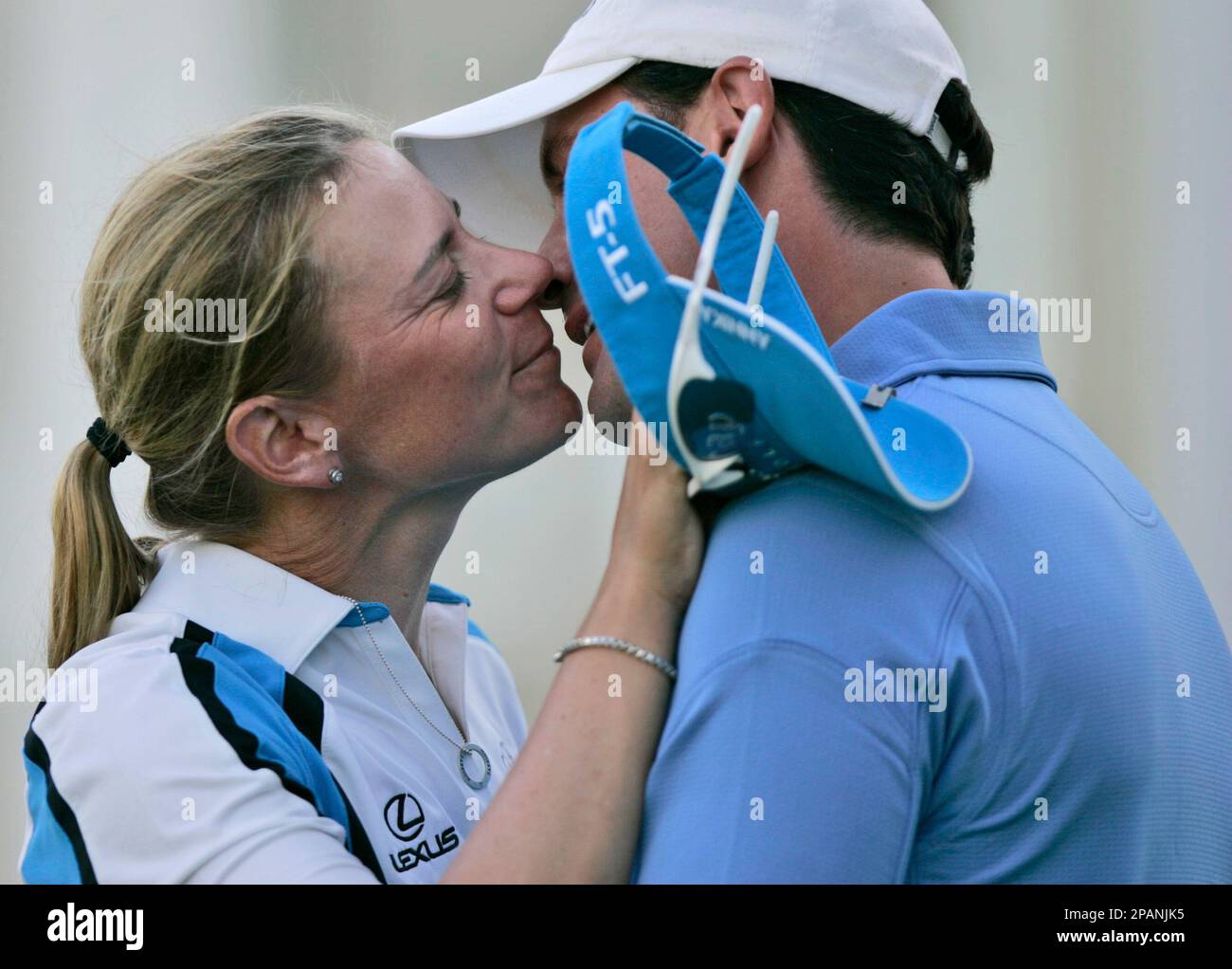 Annika Sorenstam from Sweden kisses her fiance Mike McGee after she won ...