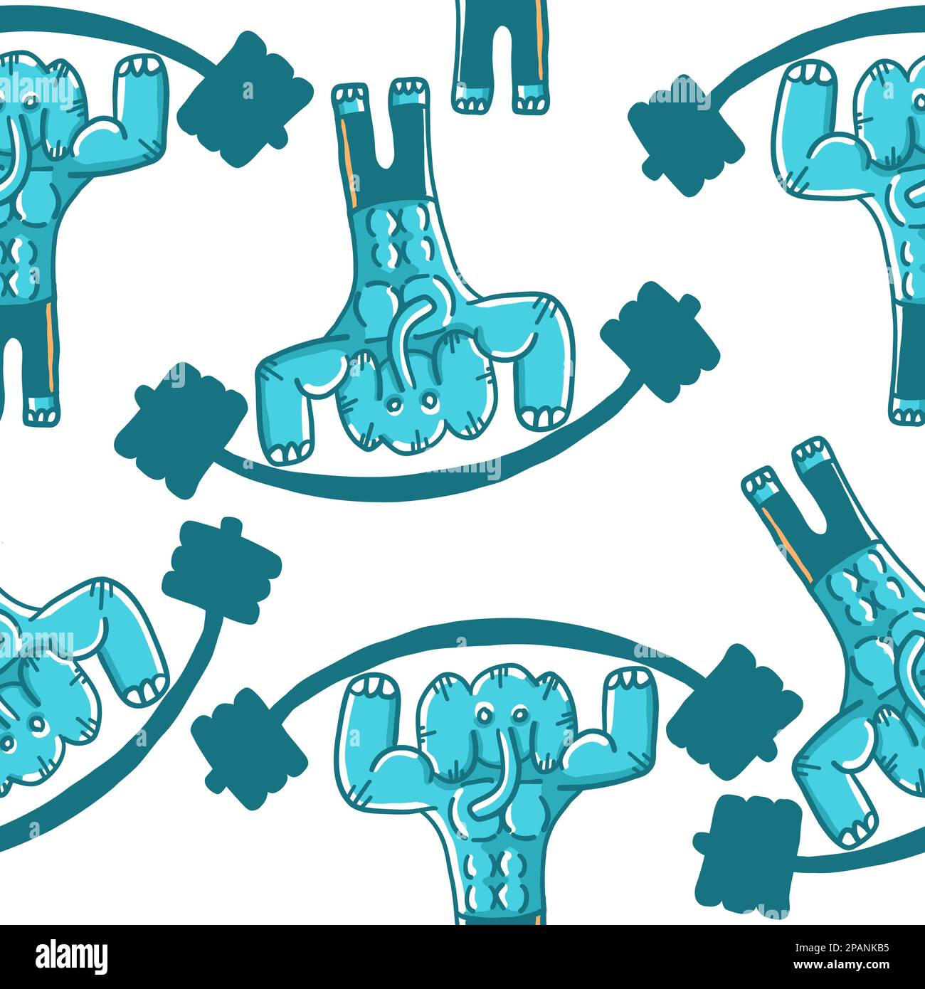 Training elephant with a barbell. Seamless pattern. Vector ...