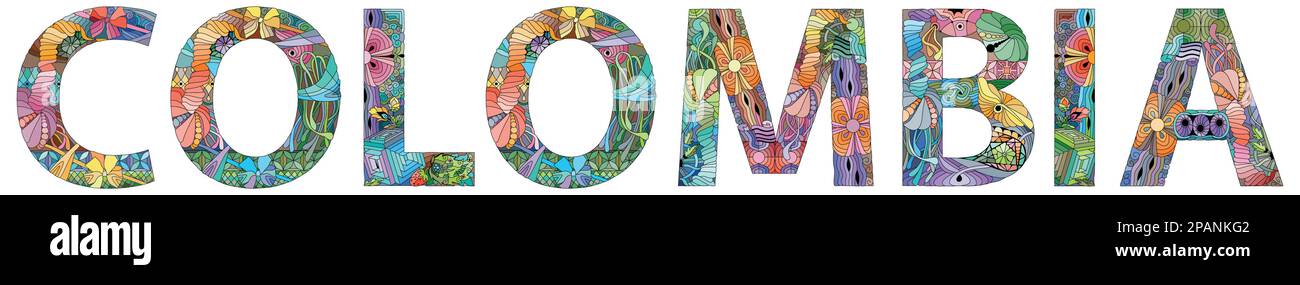 Vector word Colombia. Hand-painted art design. Illustration for t ...