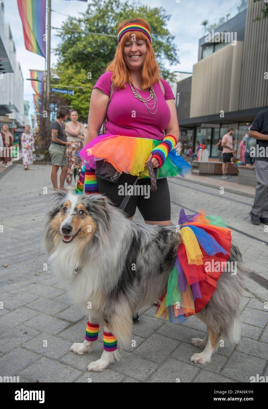 Christchurch, New Zealand. 12th Mar, 2023. Dogs dressed in colourful ...