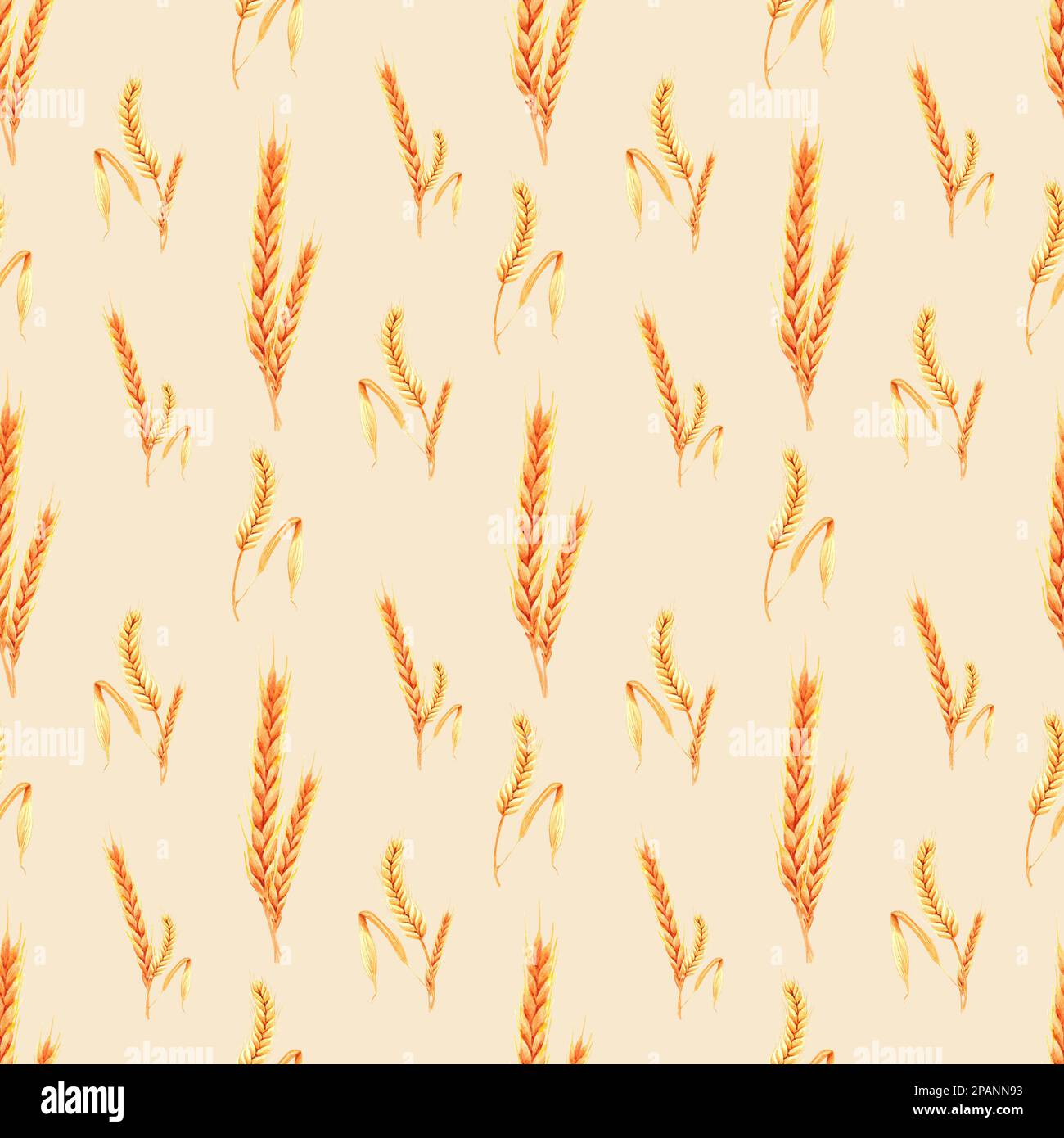Hand drawn watercolor yellow dry spike seamless pattern on cream ...