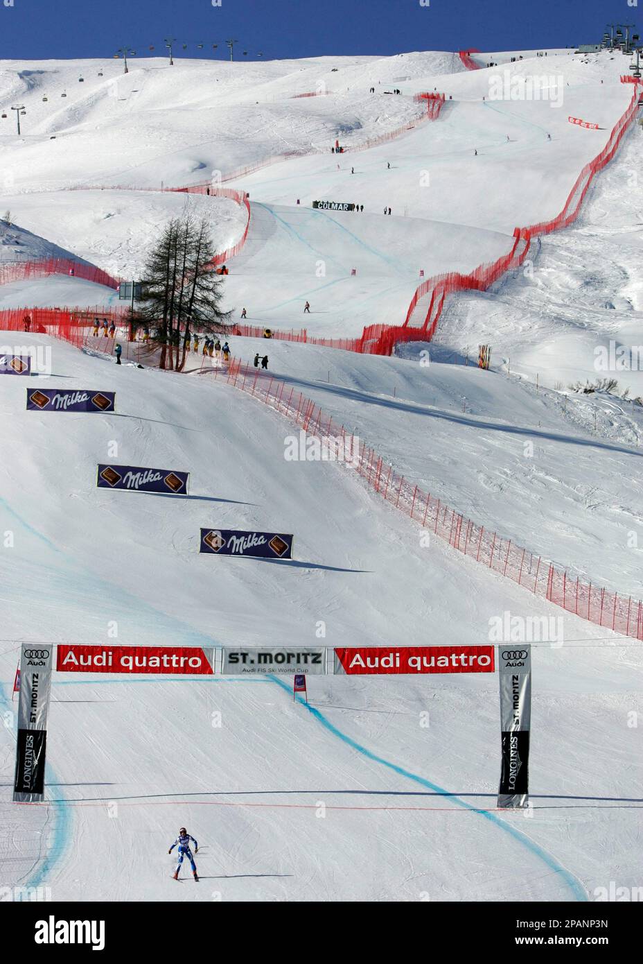 A unknown ski racer crosses the finish line, during the Women's World ...