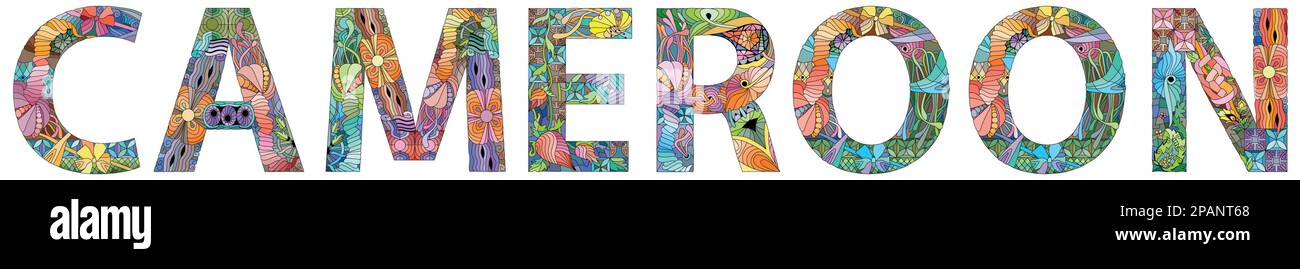 Vector word Cameroon. Hand-painted art design. Illustration for t ...