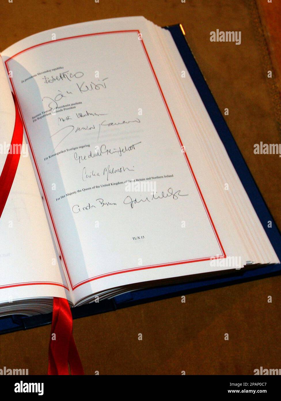 The signature of British Prime Minister Gordon Brown on the EU's Treaty ...