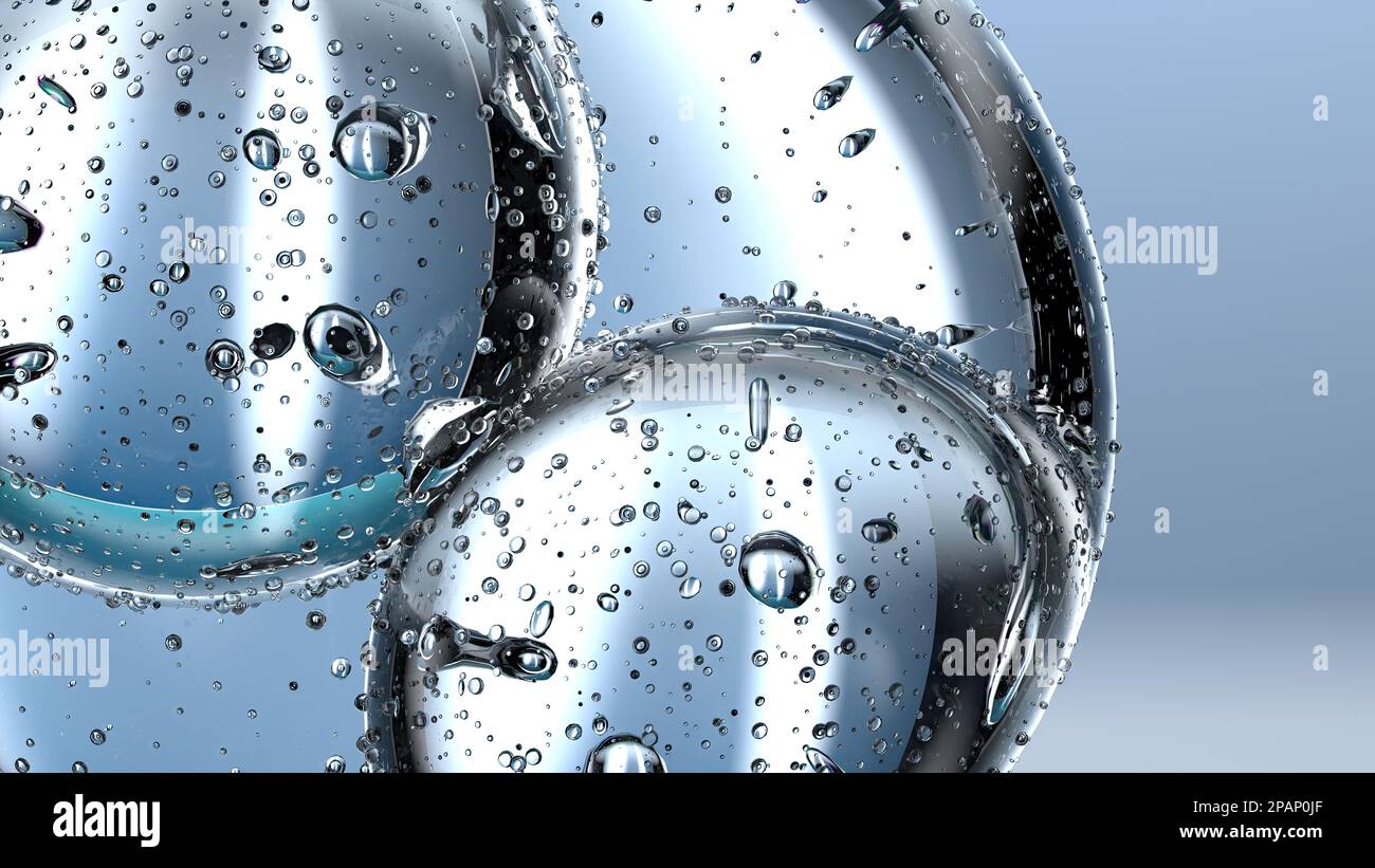 Water droplets like transparent cell nucleus splitting Abstract 3D rendering fresh and clean ...