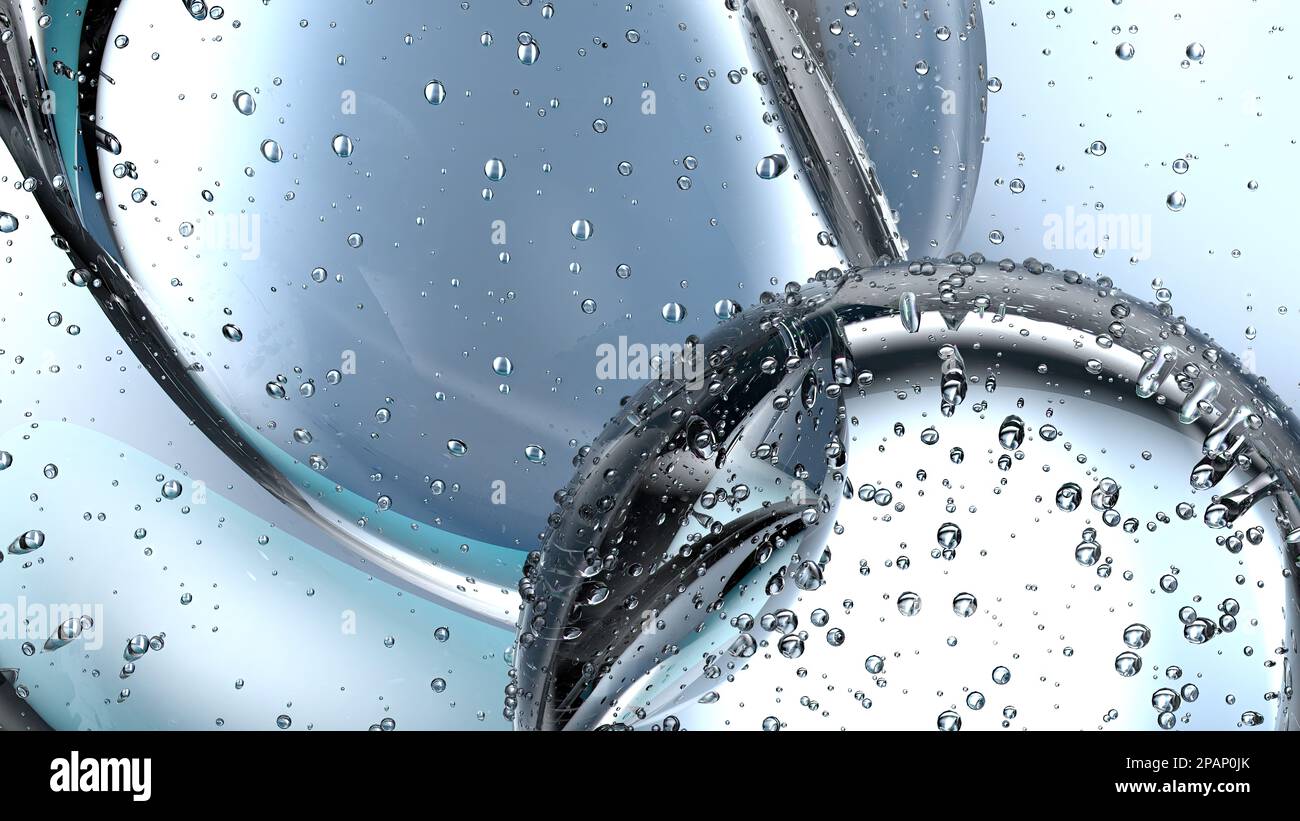 Abstract 3D rendering of transparent organic atmospheric water fresh and clean graphic design ...