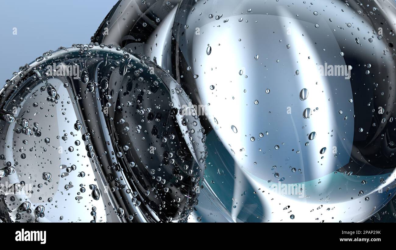 Abstract 3d rendering of transparent water droplets fresh and clean graphic design element ...