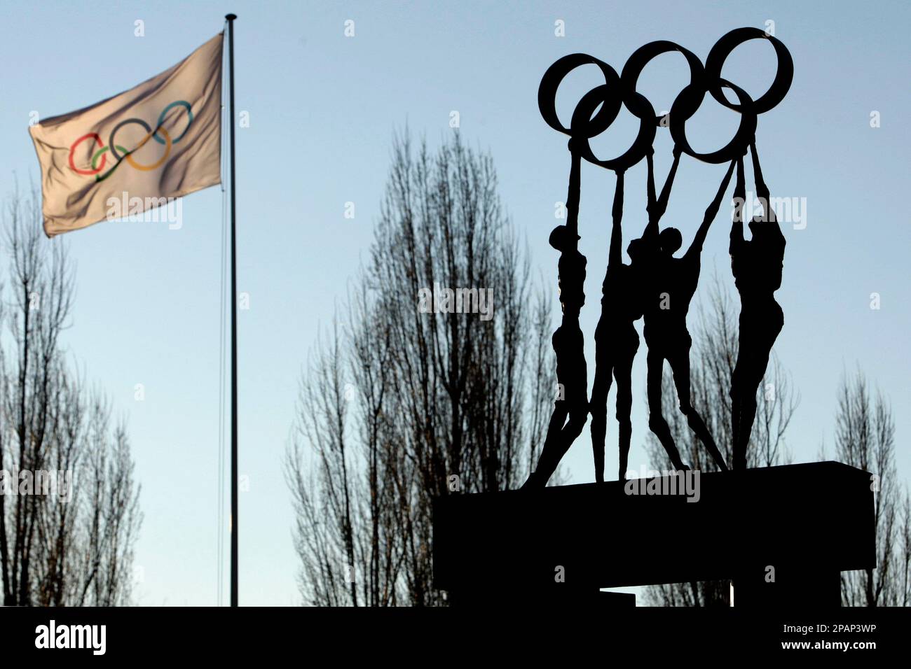 International Olympic Committee, IOC, rings and flag are seen at the ...