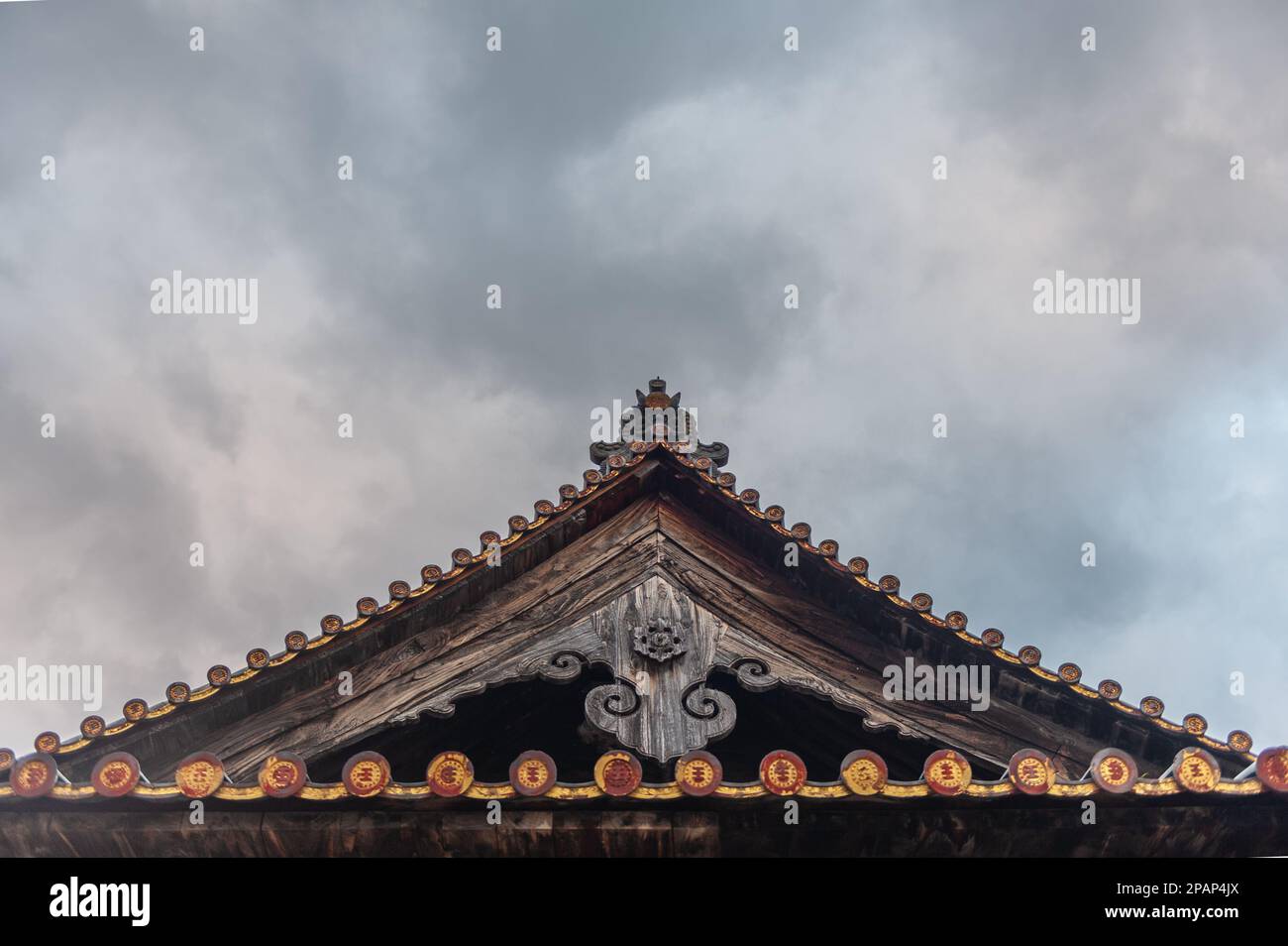 Miyajima, Japan, December 31, 2019. Detail of the roof of the famous ...