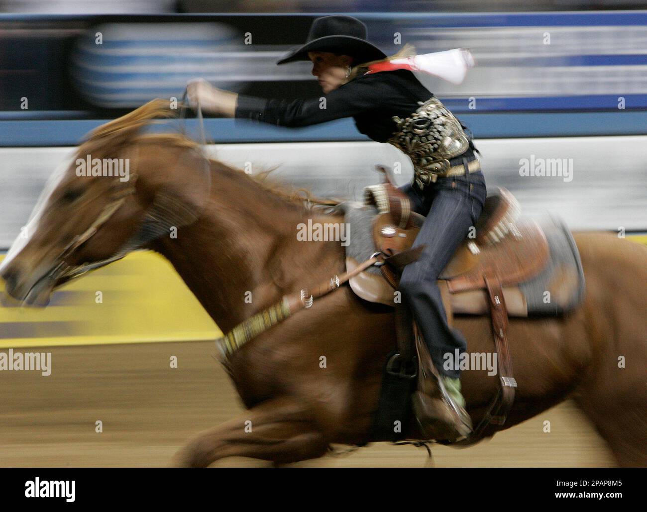 Lindsay Sears, of Alberta, Canada, competes during the fifth go-round ...
