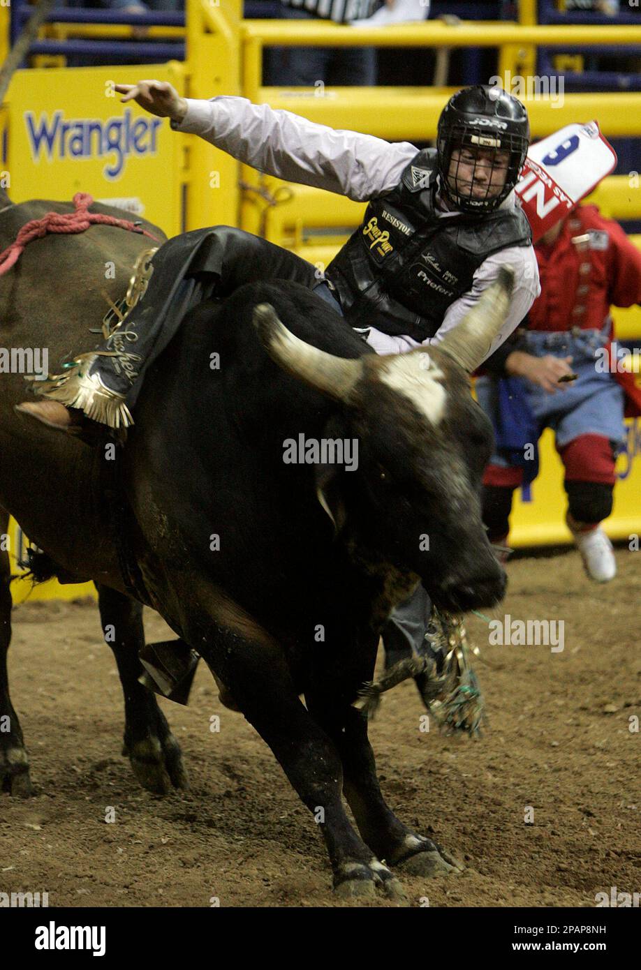 B.J. Schumacher, of Hillsboro, Wis., rides Salty Cat during the fifth ...