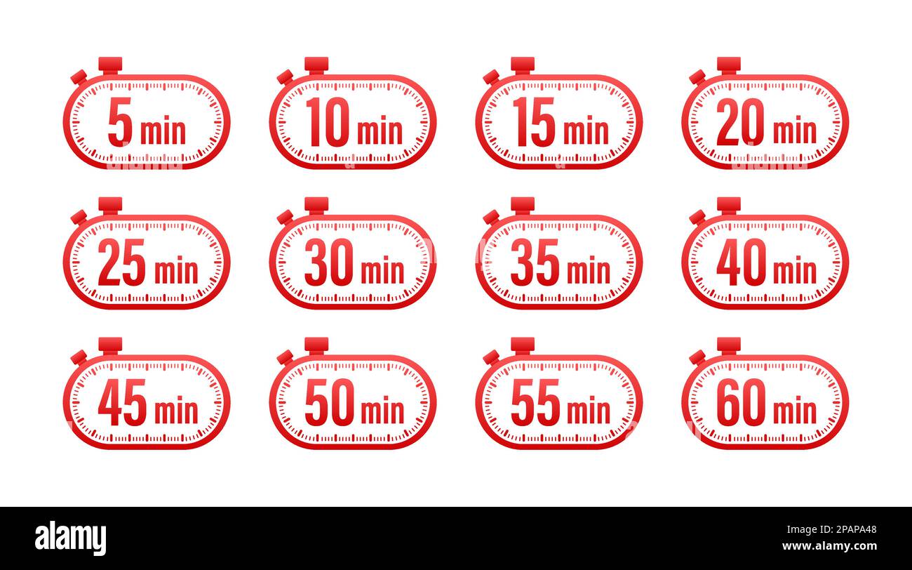 Timer, stopwatch icons set 10 20 30 40 50 60 minutes. Cooking time ...