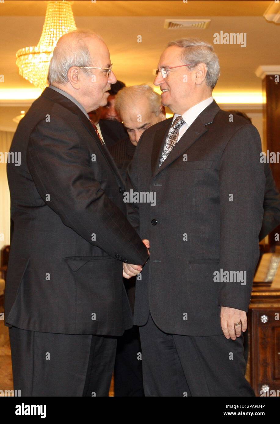 Syrian Vice-President Farouk al-Sharaa, right, meets Farouk Kaddoumi ...