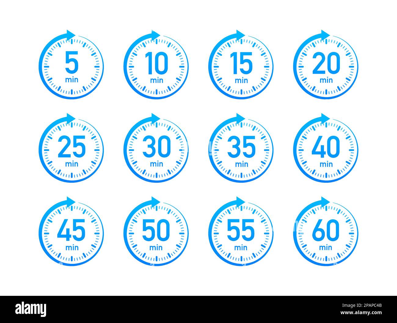 Timer, stopwatch icons set 10 20 30 40 50 60 minutes. Cooking time ...