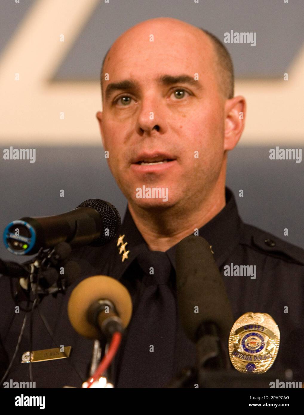 Arvada, Colorado police chief Don Wick answers questions from the media ...