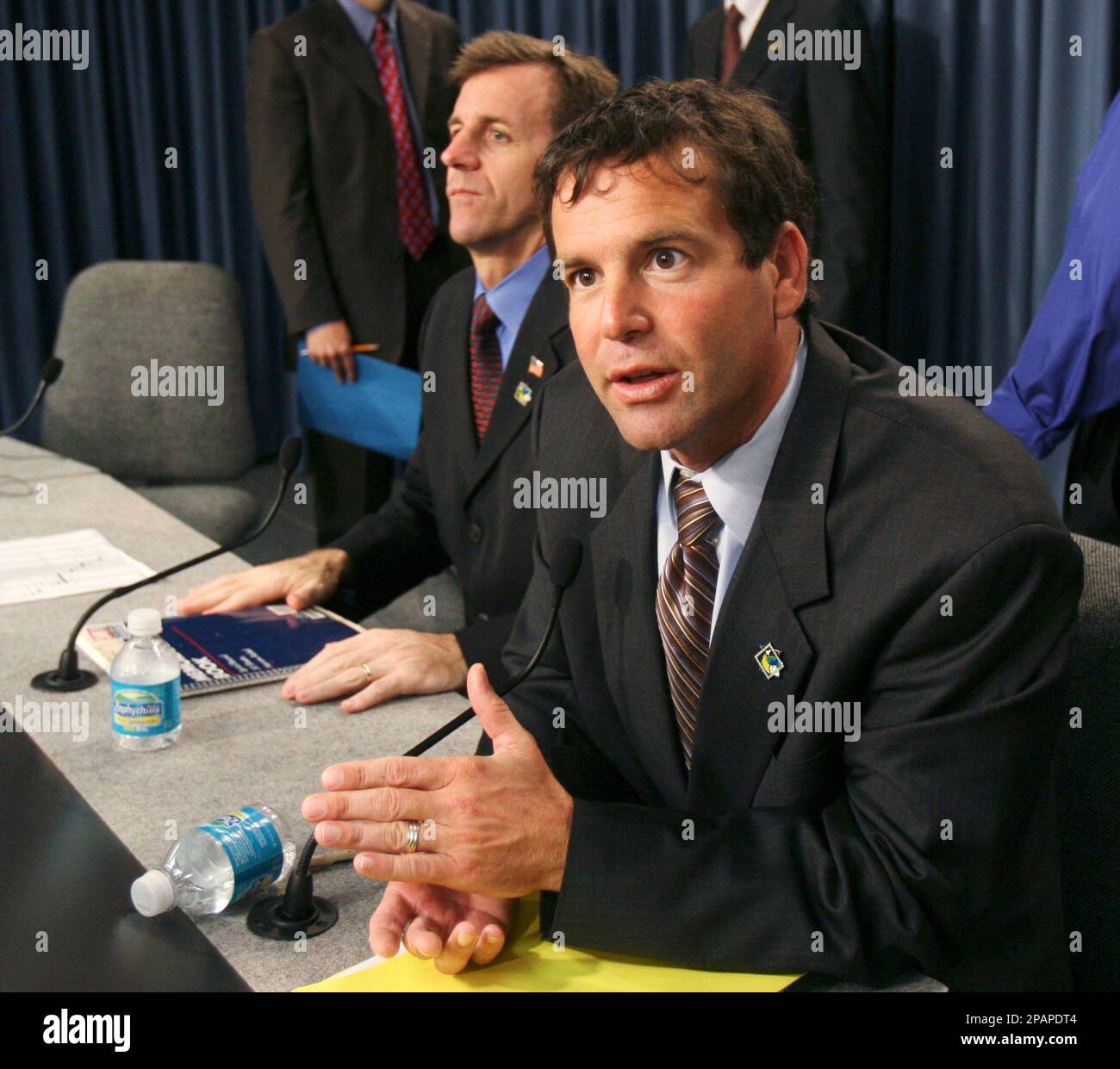 Doug Lyons, STS-121, launch director, speaks following a news ...