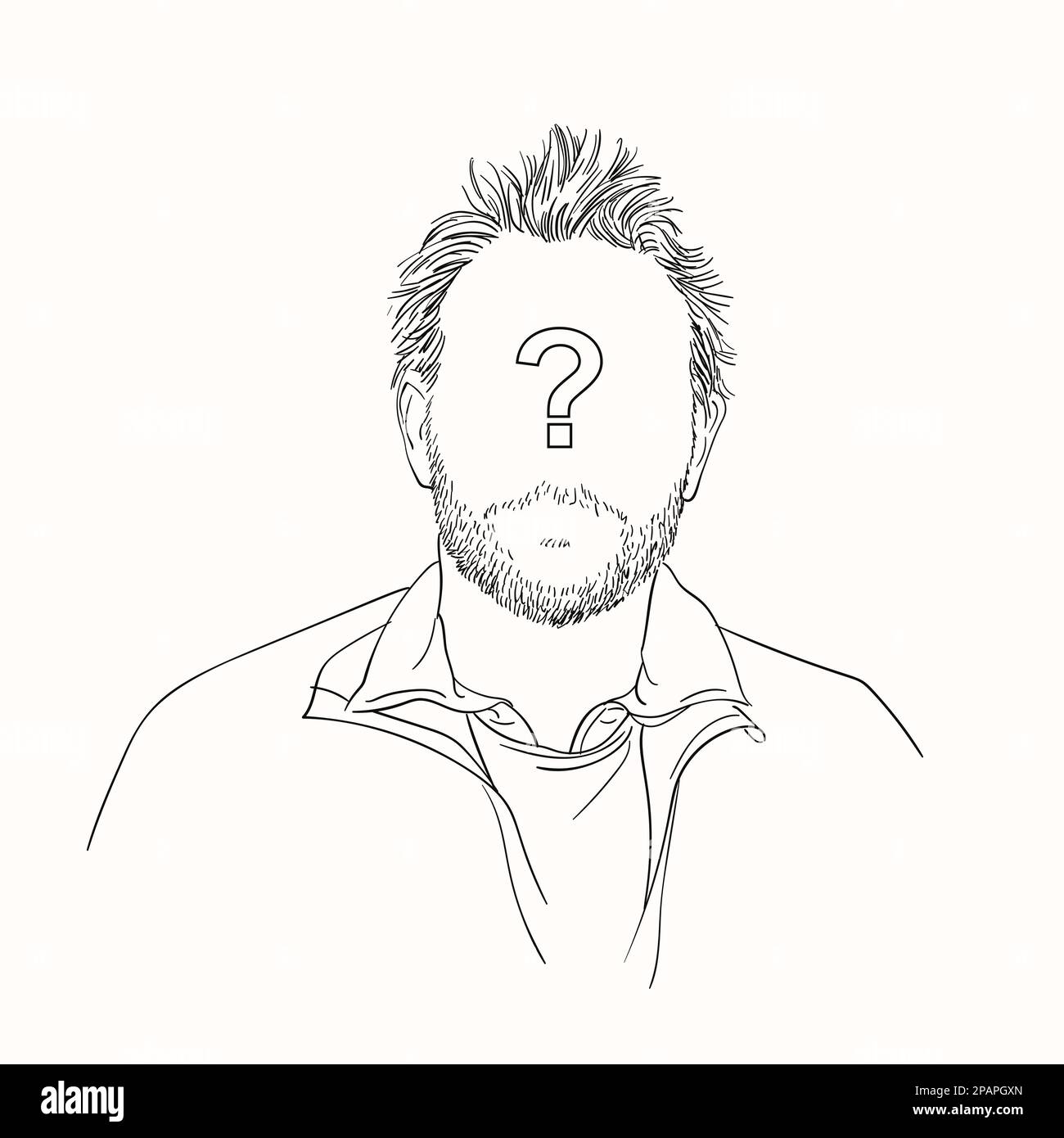 Vector sketch of man's portrait with question sign on empty face, Hand ...