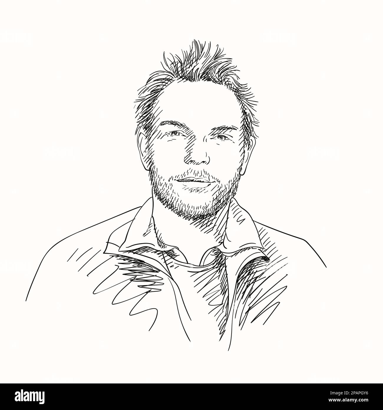 Portrait of handsome young unshaven man with shaggy hair and with ...