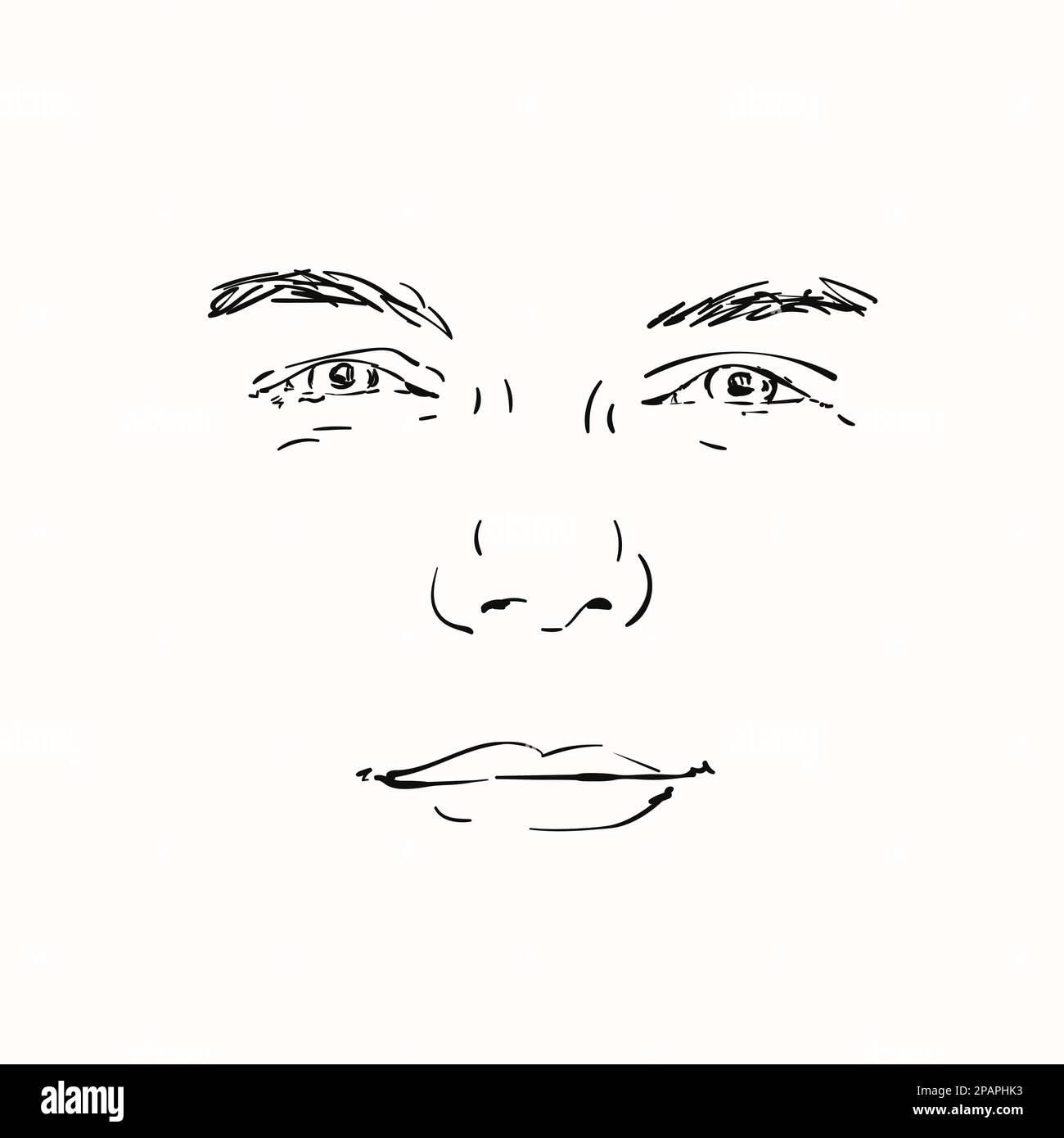 Face of happy man hand drawn isolated, Vector sketch line art ...