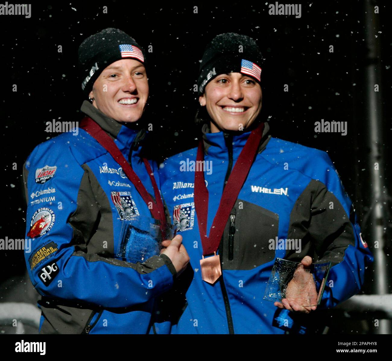 United States' Shauna Rohbock, left, and Valerie Fleming stand on the ...