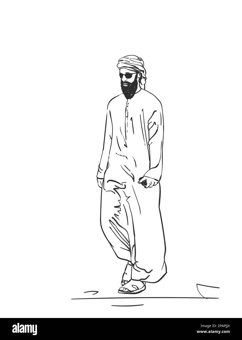 Sketch of muslim arabic man in traditional clothes, Hand drawn vector ...