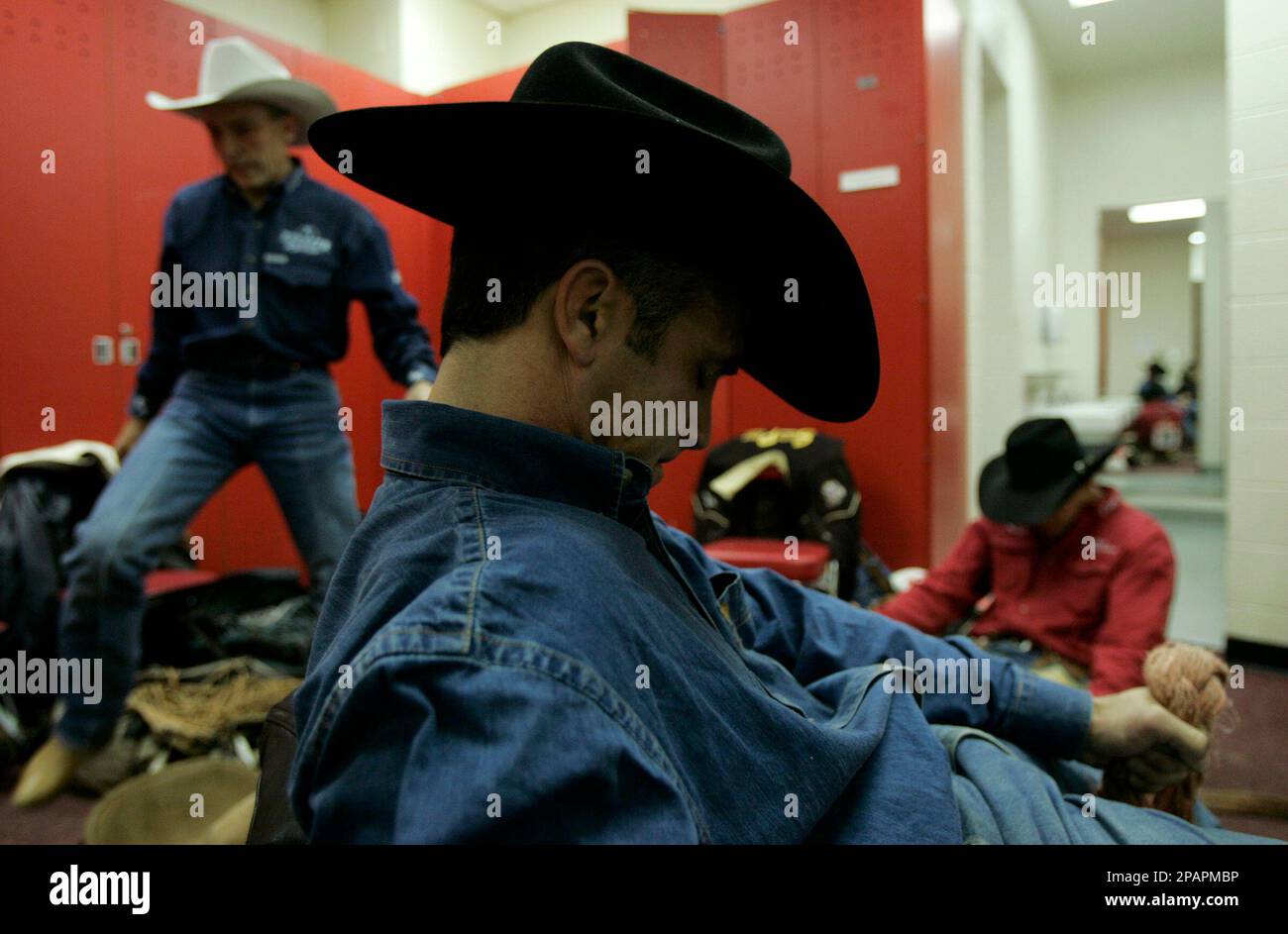 Ryan Mapston sits in a locker room as he gets ready for the first go ...