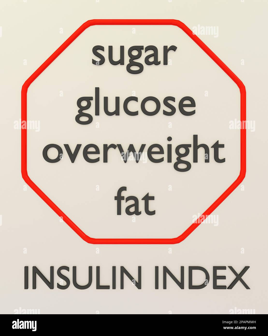 3D illustration of the scripts: sugar; glucose; overweight; fat - in a ...