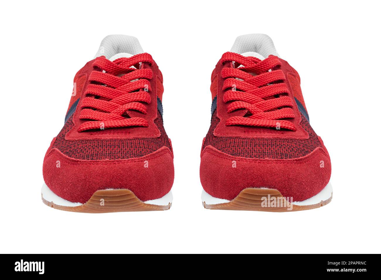 Men's new red sneakers, isolated on white background, full depth of ...