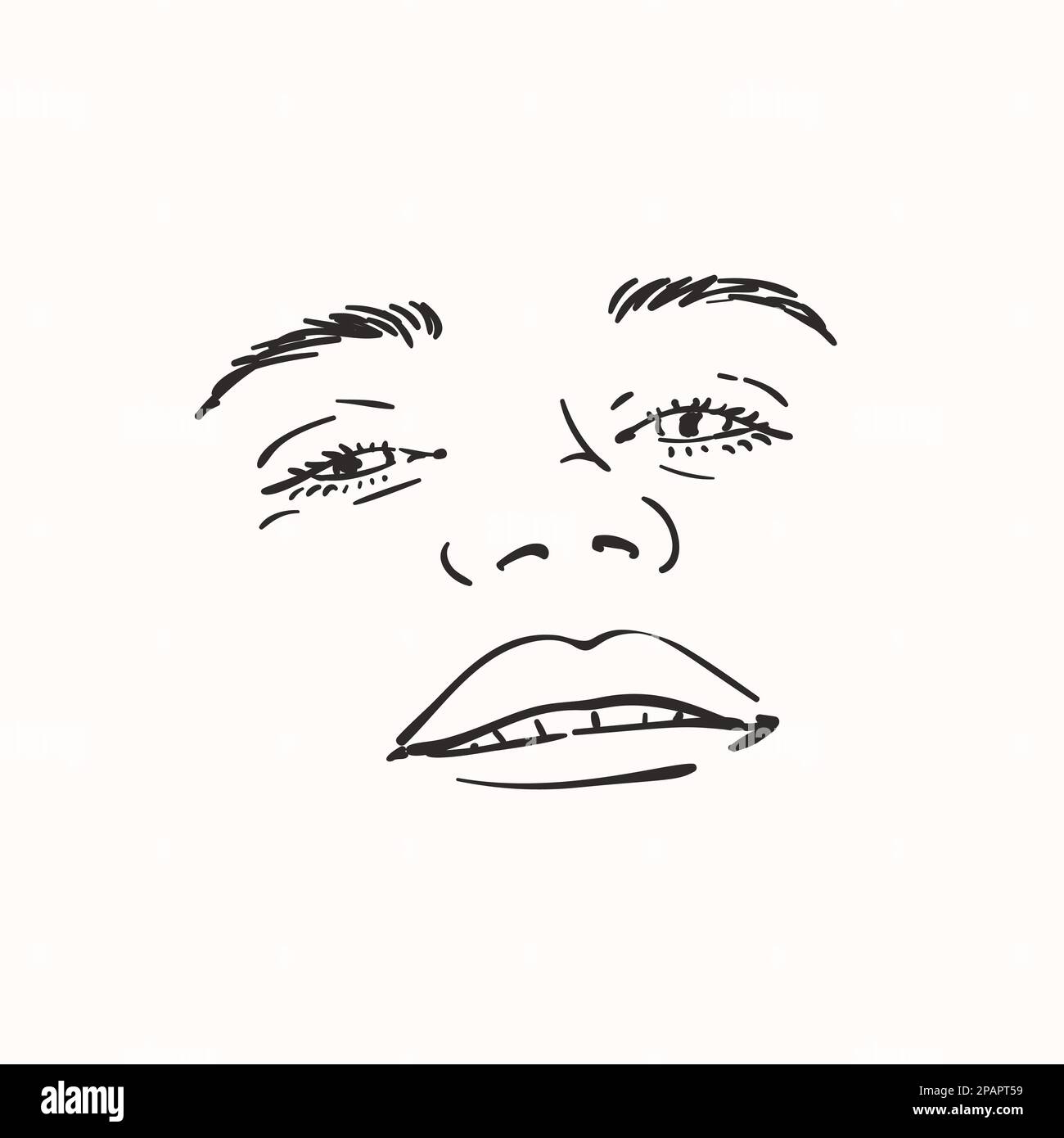 Smiling face of teenage girl, Vector sketch close up, Hand drawn ...