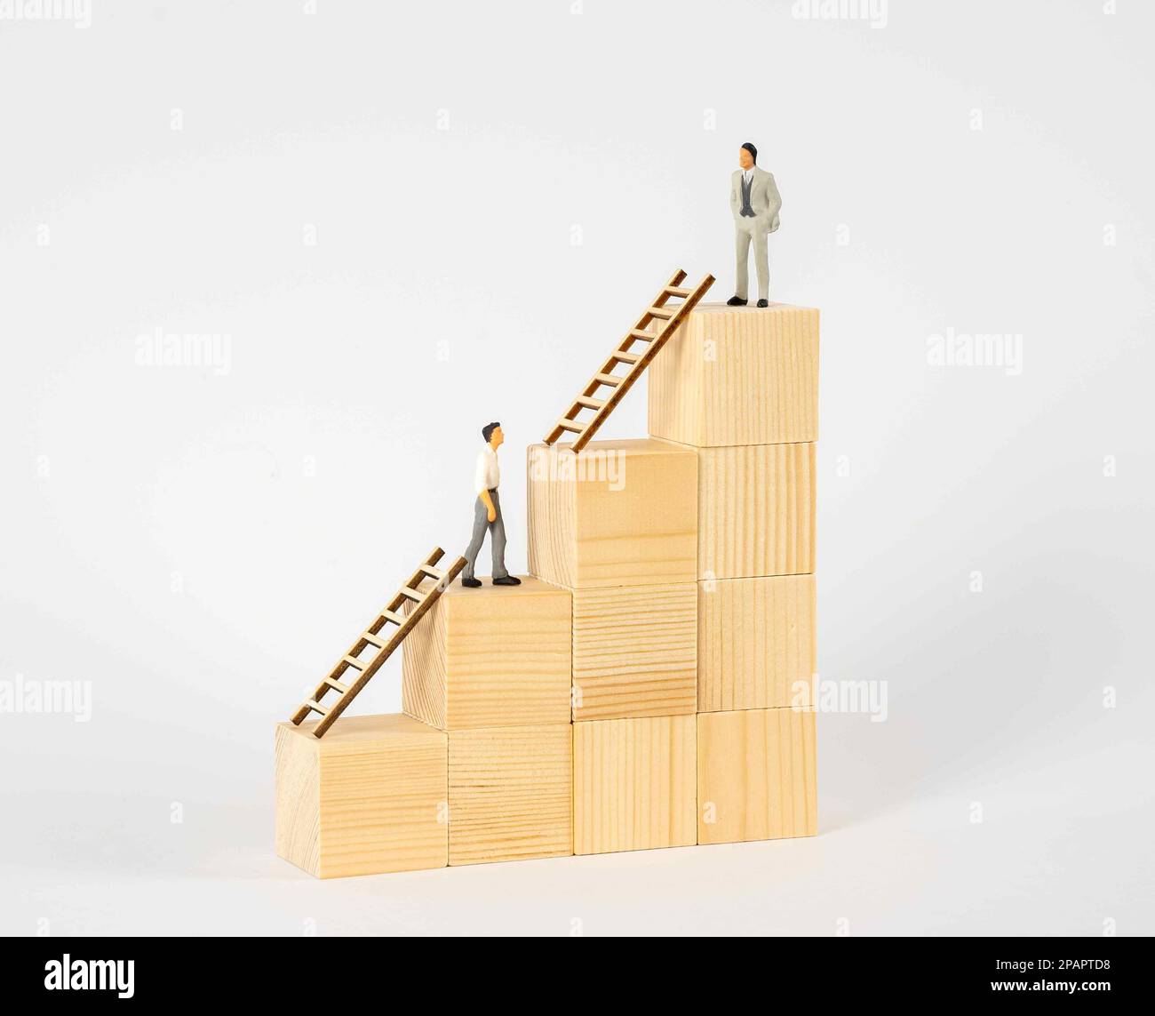 Two business people stand on different steps, the concept of the career ...