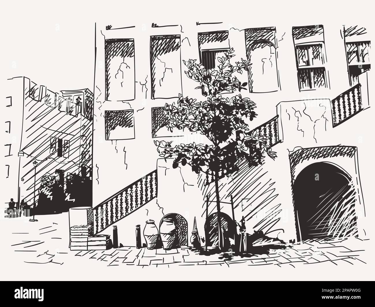 Sketch of old Dubai heritage city architecture, Hand drawn vector ...