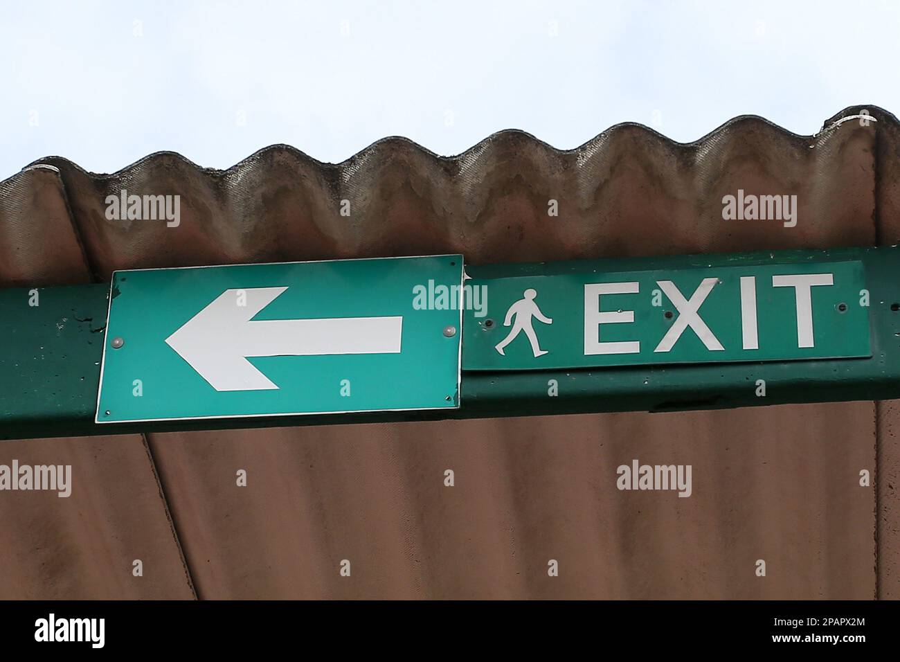 General view of the exit sign during Hornchurch vs Brightlingsea Regent ...
