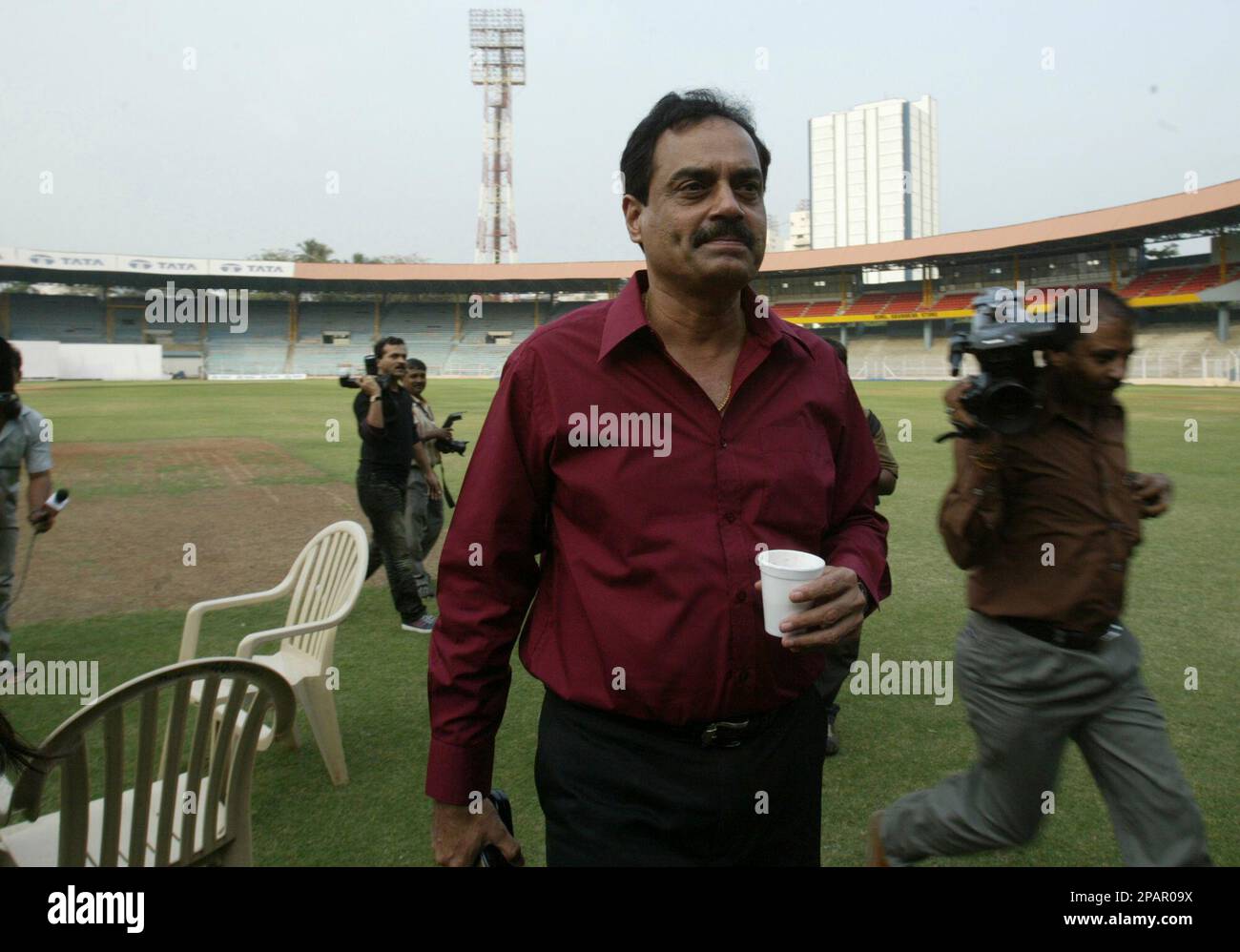 Indian cricket team chief selector Dilip Vengsarkar walks at the Wankhede Stadium in Mumbai ...