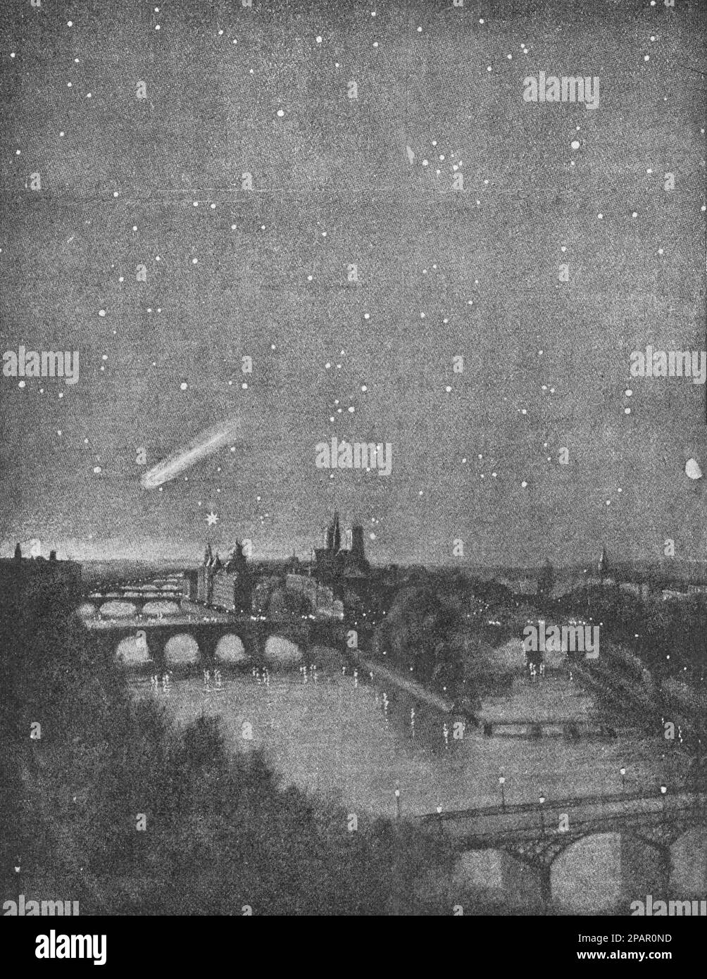 Drawing from 1910 depicting Halley's Comet as expected to be seen in ...