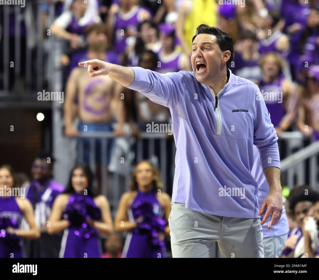 Grand Canyon head coach Bryce Drew reacts at the bench in the second ...