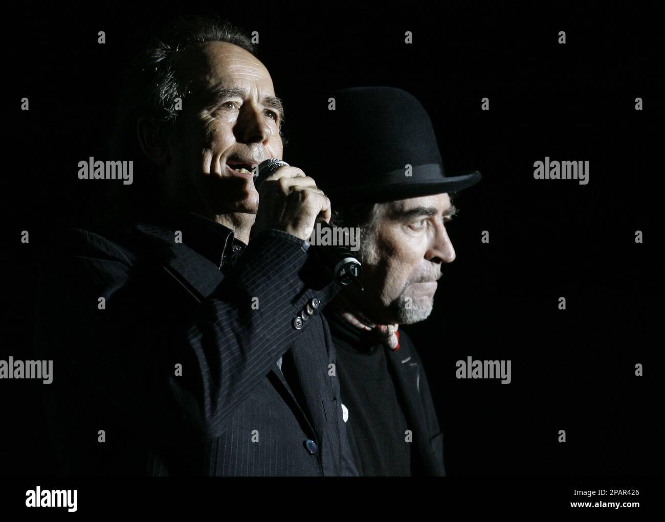 Spanish singers Joan Manuel Serrat, left, and Joaquin Sabina perform ...