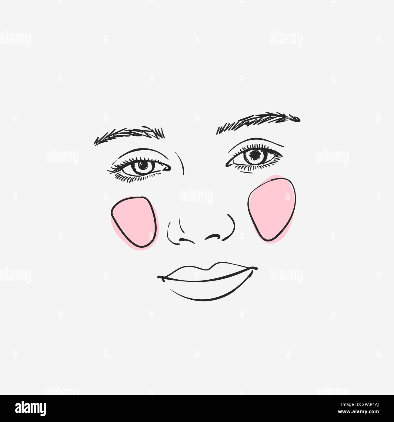 Sketch of romantic girl's face with pink cheeks, Hand drawn vector ...