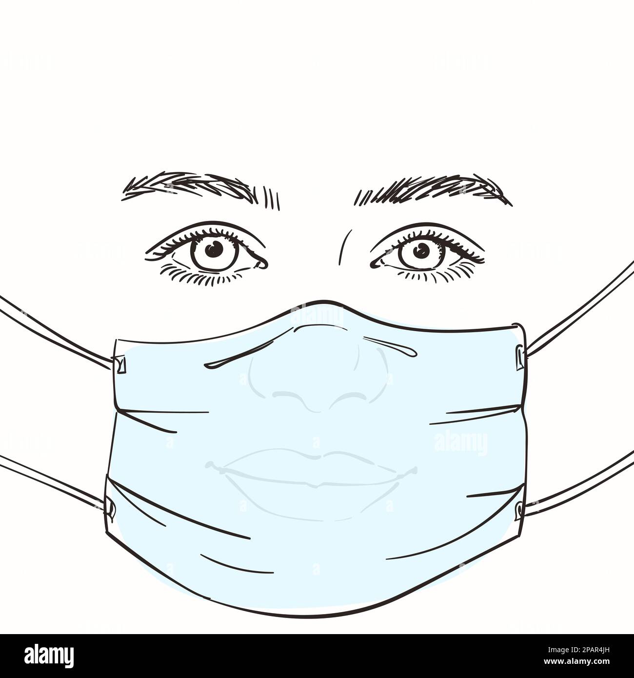 Teenage girl face covered with slightly transparent medical mask ...