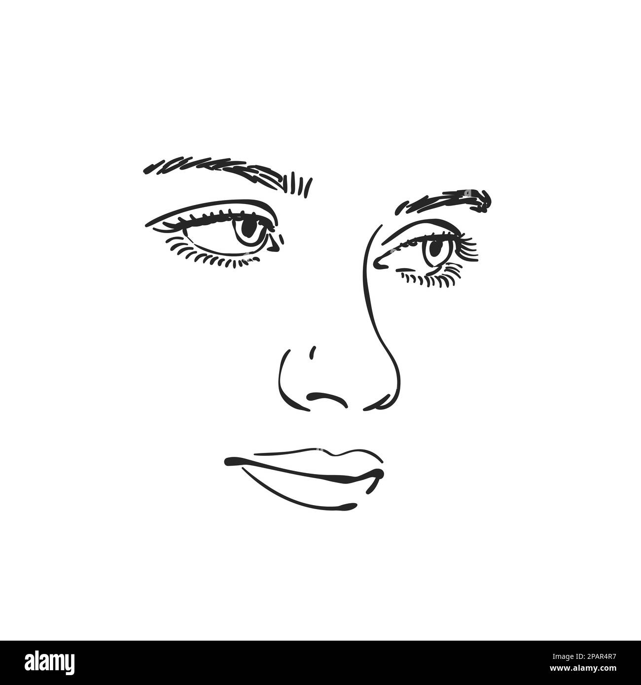 Teenage girl face looking on side, Vector sketch close up, Hand drawn ...