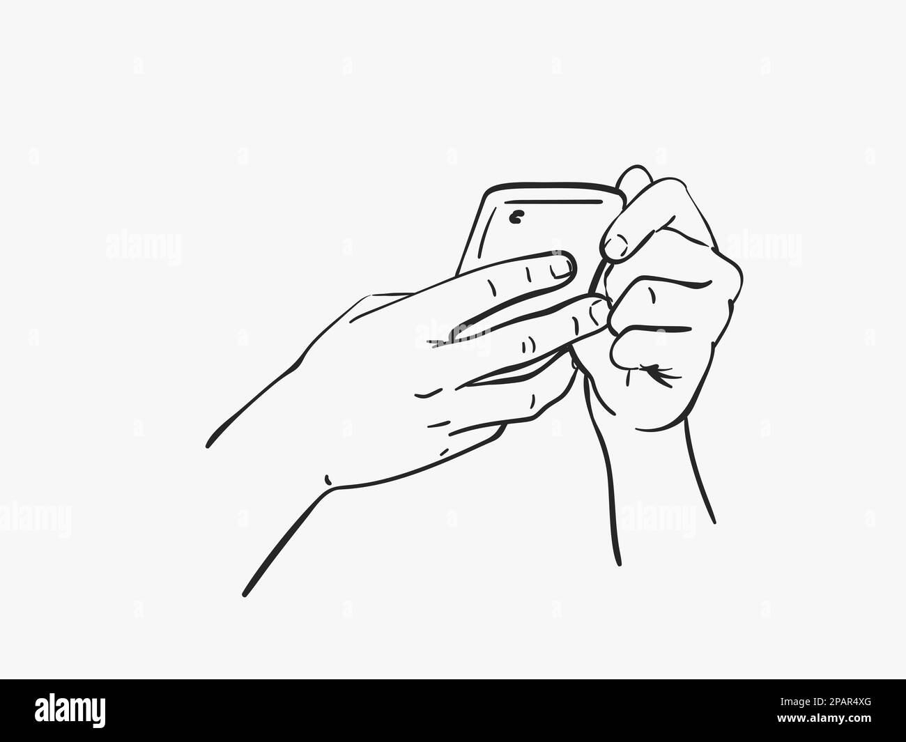 Vector sketch of smartphone in hands, Hand drawn illustration isolated ...