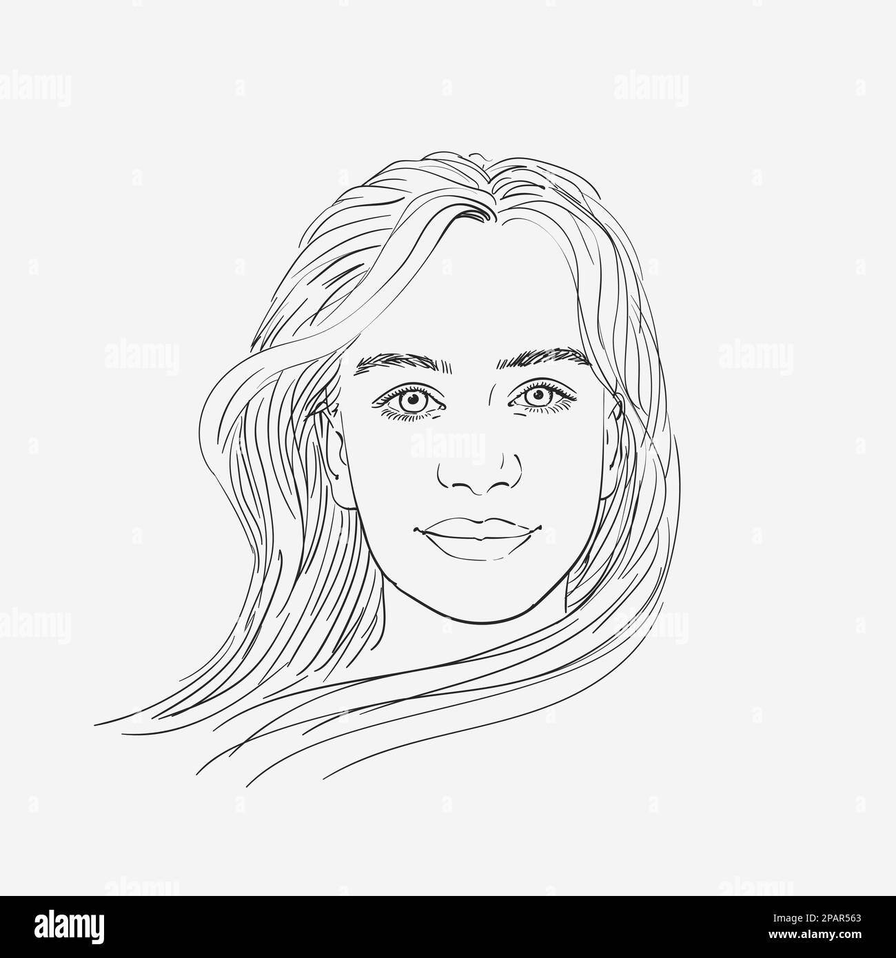 Sketch of beautiful teenage girl portrait with long hair, Hand drawn vector illustration Stock ...