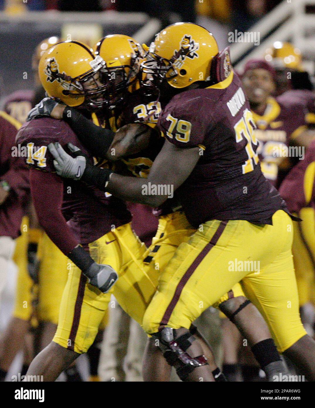 Arizona State players, from left, Troy Nolan, Chris Baloney and Julius ...