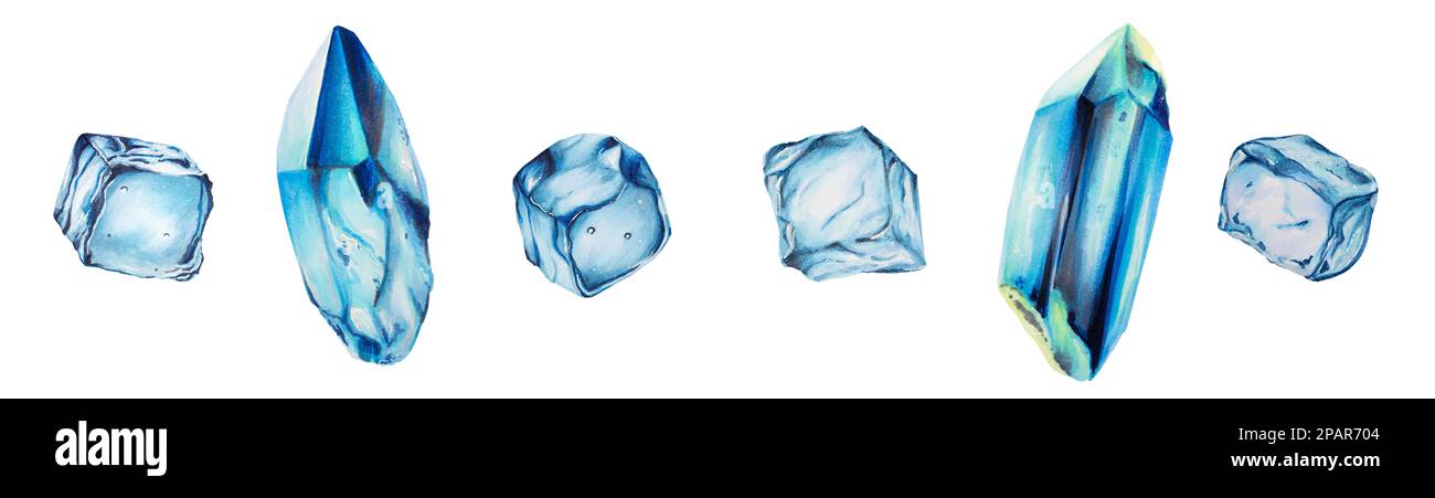 Watercolor set of ice cubes and crystals. Hand painting clipart pieces ...